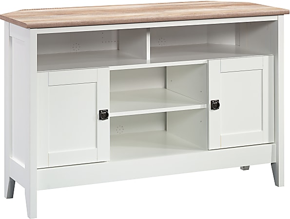 Sauder August Hill Corner Entertainment Stand 30 18 H x 47 W x 19 12 D Soft WhiteLintel Oak Office Depot