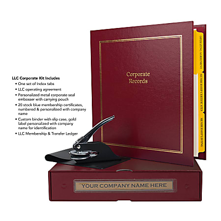 Custom LLC Corporate Kit 1 12 Red Binder 20 Blue Stock Certificates1 58 ...