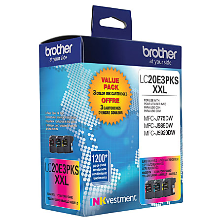 Brother LC20E Cyan Magenta Yellow Super High Yield Ink Cartridges Pack ...