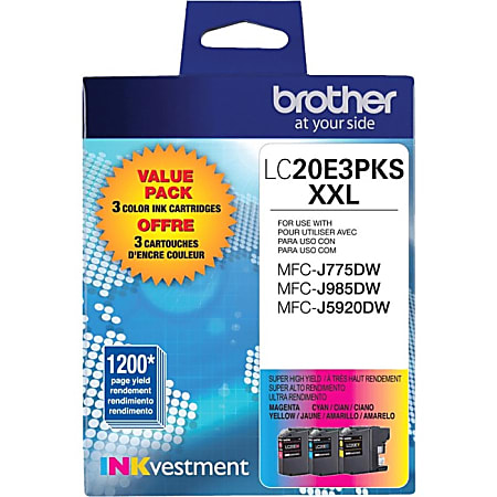 Brother LC20E Cyan Magenta Yellow Super High Yield Ink Cartridges Pack ...