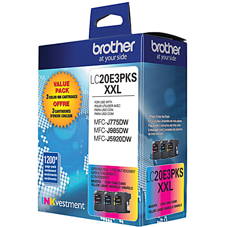 Brother LC20E Cyan Magenta Yellow Super High Yield Ink Cartridges Pack ...