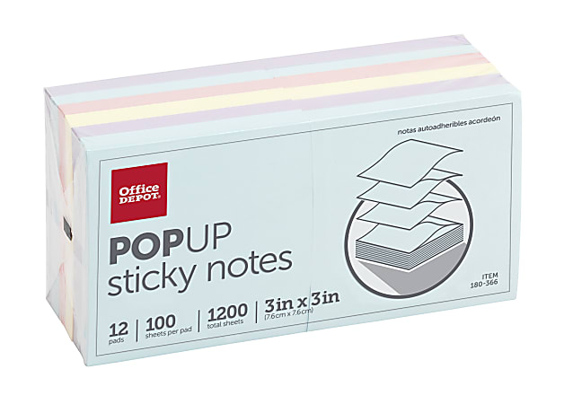 Office Depot Brand Pop Up Sticky Notes 3 x 3 Assorted Pastel Colors 100 ...