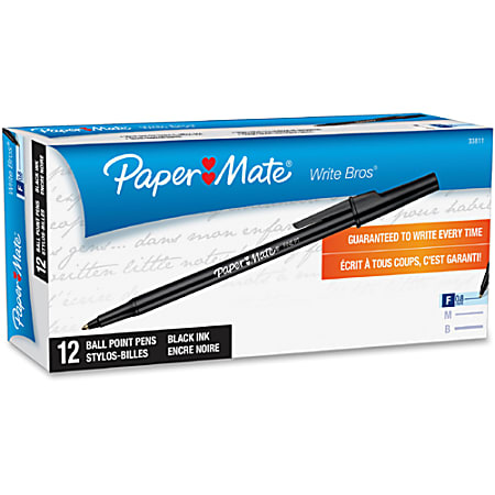 Paper Mate Ballpoint Stick Pens Fine Point 0.8 mm Black Barrel Black ...