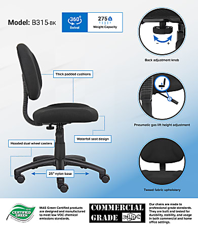 Boss Office Products Perfect Posture Deluxe Ergonomic Fabric Mid Back Office Task Chair Black Office Depot
