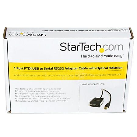 StarTech.com USB to Serial Adapter Optical Isolation USB Powered FTDI ...