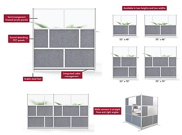 Luxor Modular Room Divider Wall System Add On 53 x 70 Gray - Office Depot