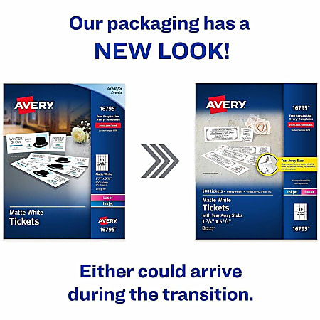 Avery Tear Away Stubs Matte Printable Tickets White 500Pack - Office Depot