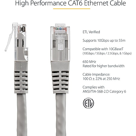 StarTech.com 10ft CAT6 Ethernet Cable Gray Molded Gigabit CAT 6 Wire ...