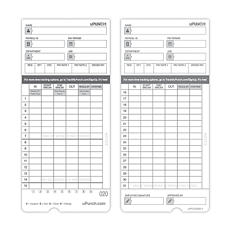 uPunch Time Cards 2 Sided 7.5 x 3.5 Gray Pack Of 100 HNTCL2100 R ...