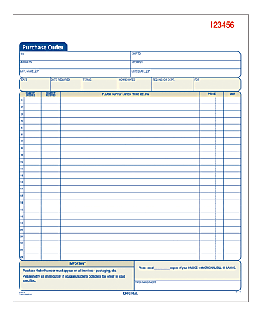 Adams Carbonless Purchase Order Book 8 38 x 10 1116 2 Part 50 Set Pad ...