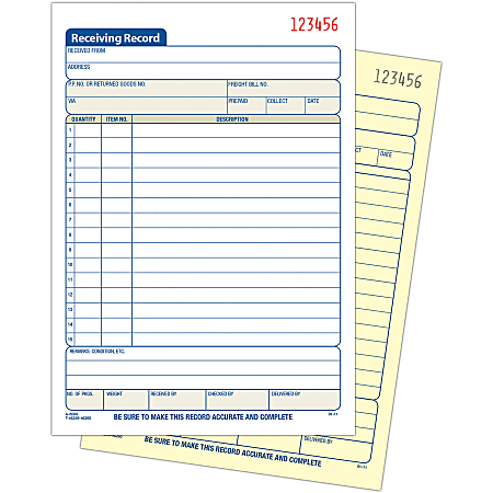 Adams Carbonless 2 Part Receiving Record Book 5 916 x 8 716 Book Of 50 ...