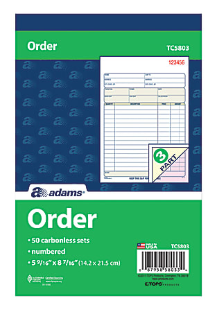 Adams Carbonless Order Books 5 916 x 7 1516 Pack Of 50 Forms - Office Depot