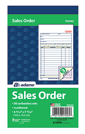 Adams Carbonless 3 Part Sales Book 4 316 x 7 316 Pack Of 50 Sets ...