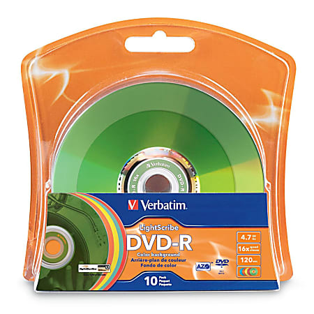 Verbatim DVD R Color Lightscribe 4.7Gb 16X 10 Pack - Office Depot