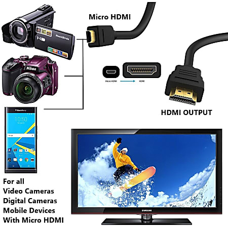 4XEM Micro HDMI To HDMI Adapter Cable 10 - Office Depot