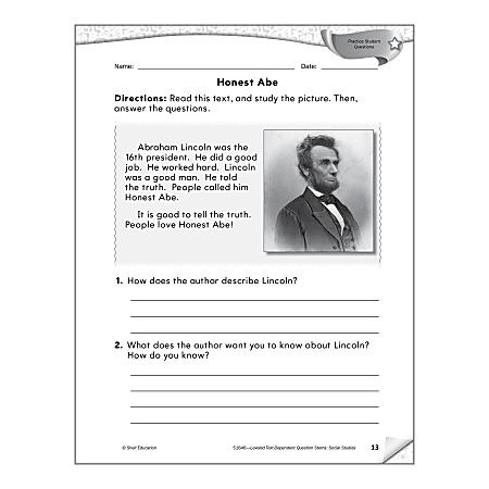 Shell Education Leveled Text Dependent Question Stems Social Studies ...