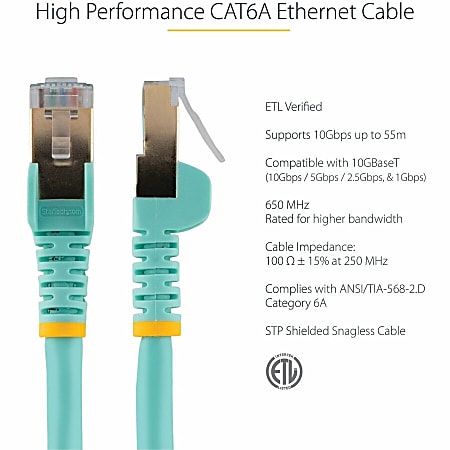 StarTech.com 20 ft CAT6a Ethernet Cable 10 Gigabit Category 6a Shielded ...