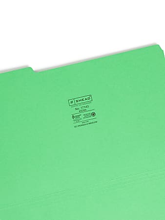 Smead Color File Folders Legal Size 13 Cut Green Box Of 100 - Office Depot