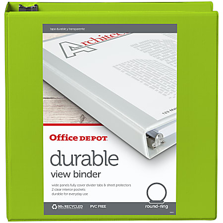 Office Depot Brand Durable View 3 Ring Binder 2 Round Rings Green ...