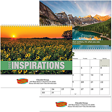 Custom Full Color 13 Month Spiral Wall Calendar Inspiration Scenes ...