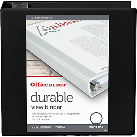 Office Depot Brand Durable View 3 Ring Binder 3 Round Rings Black ...