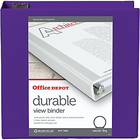 Office Depot Brand Durable View 3 Ring Binder 3 Round Rings Purple ...