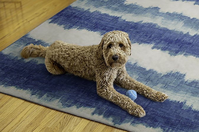 Linon Washable Outdoor Area Rug Weston 7 x 9 IvoryBlue - Office Depot