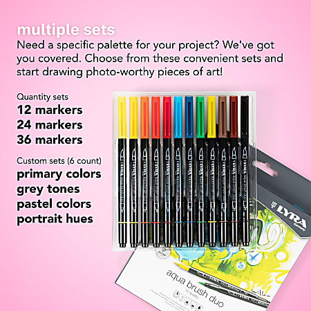 Lyra Aqua Brush Duo Art Markers BroadBrush Tip Assorted Colors Pack Of ...