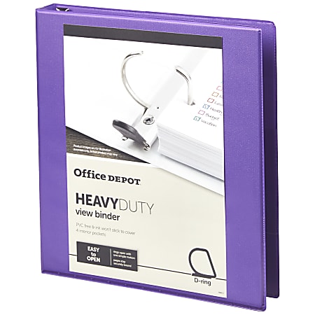 Office Depot® Heavy-Duty View 3-Ring Binder, 1" D-Rings, Purple
