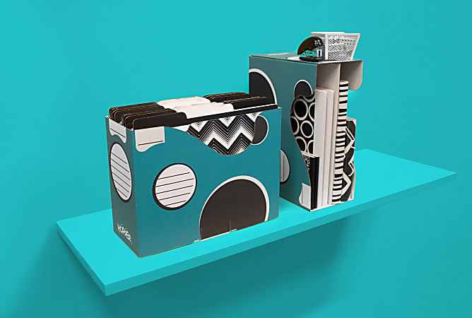 BOXA Hopper Storage Bin With Handle 12 x 5 x 9 BlueBlackWhite Pack Of ...