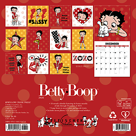 2026 Willow Creek Press Monthly Mini Wall Calendar 7 x 7 Betty Boop January To December 53478 ...