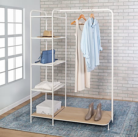 Honey Can Do Clothing Garment Rack With Shelves And Shoe Storage 68 H x 18 W x 48 D WhiteAsh Office Depot