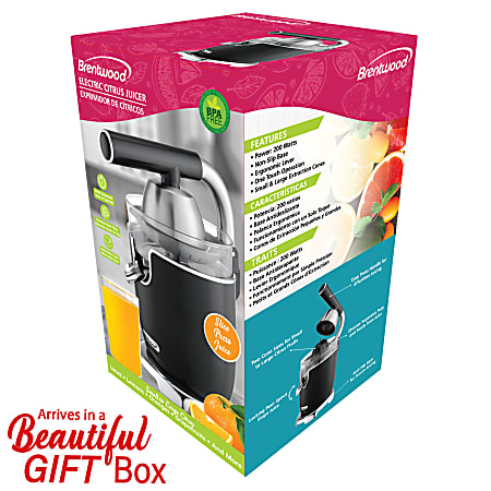 Brentwood 200 Watt Electric Citrus Juicer with 2 Cones and Stainless ...