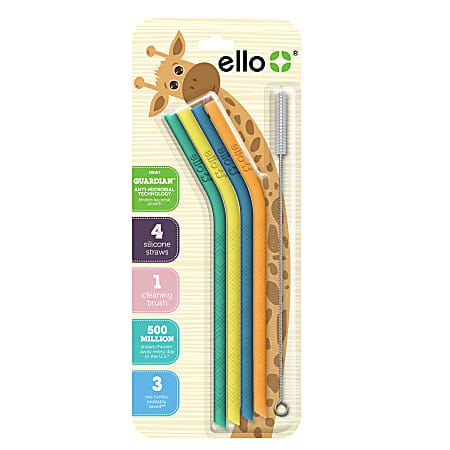 Ello Kids Silicone Reusable Straws Beach Day Set Of 4 Straws - Office Depot