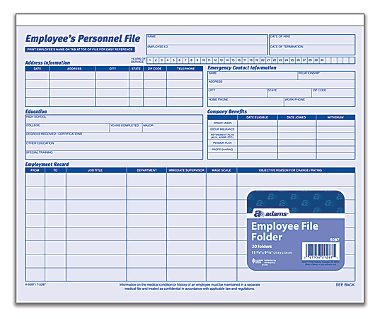 Adams Employee Record Folders 9 12 x 11 34 Folded Pack Of 20 - Office Depot