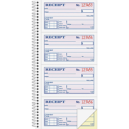 Adams Carbonless 2 Part Spiral MoneyRent Receipt Book 11 x 5 14 Book Of ...