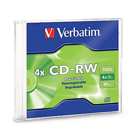 Verbatim CD RW 700MB 2X 4X with Branded Surface 1pk Slim Case - Office ...