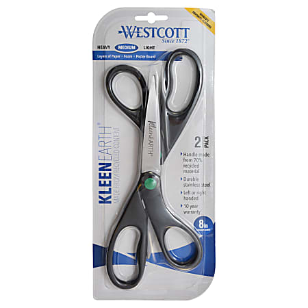 Westcott KleenEarth All Purpose Scissors 8 Straight Black Pack Of 2 ...