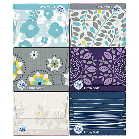 Puffs Ultra Soft 1 Ply Facial Tissues White 124 Tissues Per Box 6 Boxes ...