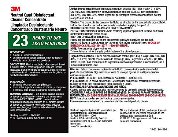 3M Neutral Quat Disinfectant Cleaner Concentrate 67.6 Oz Case Of 6 ...