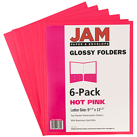JAM Paper Glossy 2 Pocket Presentation Folders Hot Pink Pack Of 6 ...