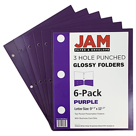 JAM Paper Glossy 3 Hole Punched 2 Pocket Presentation Folders Purple ...