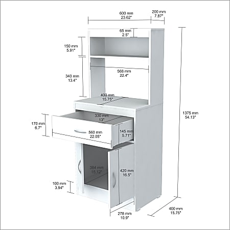 Inval Storage Cabinet With Microwave Stand 2 Shelves 54 H x 24 W x 16 D ...