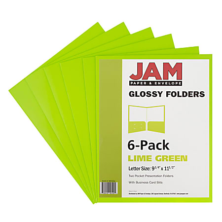 JAM Paper Glossy 2 Pocket Presentation Folders Lime Green Pack of 6 ...