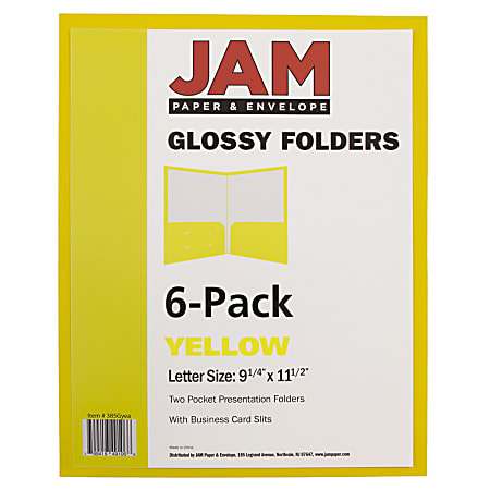 JAM Paper Glossy 2 Pocket Presentation Folders Yellow Pack of 6 ...