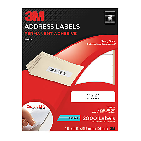 3M White Laser Address Labels 1 x 4 Pack Of 2000 - ODP Business Solutions