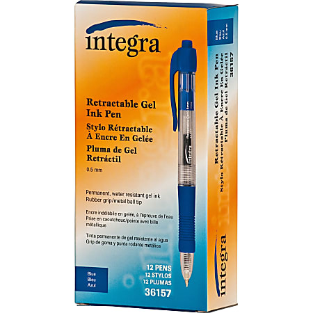 Integra Retractable Gel Pens Fine Point 0.5 mm Blue Barrel Blue Ink ...