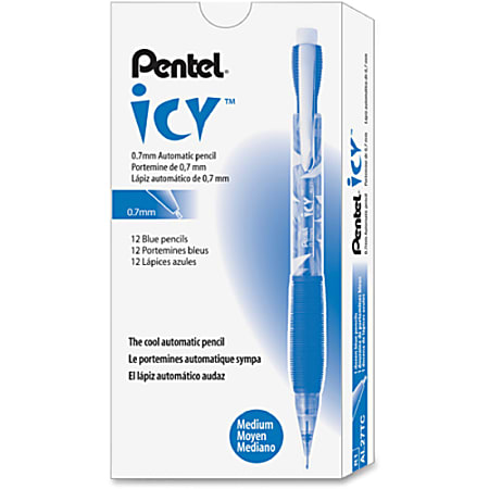 Pentel Icy Mechanical Pencil 0.7mm 2 Lead BlueTransparent Barrel Pack ...