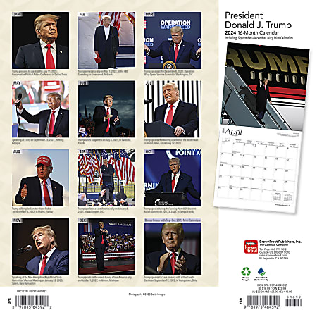2024 BrownTrout Monthly Square Wall Calendar 12 x 12 President Donald J ...