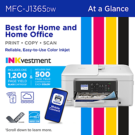 Brother INKvestment 1365 Wireless Color Inkjet Printer All In One ...